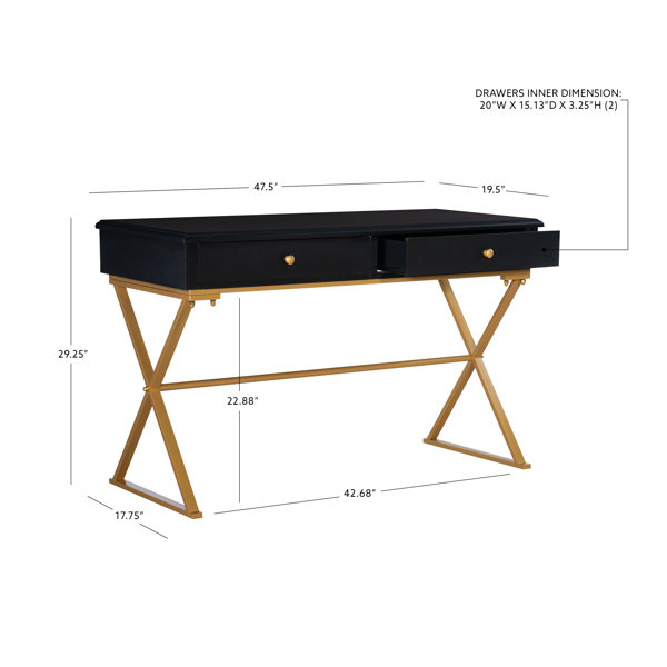 Linon campaign blue desk with gold matte legs store